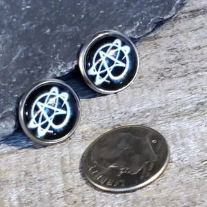Pinkdiva | Jewelry | Atheist Space Science Symbols Antiqued Brass Stud ...